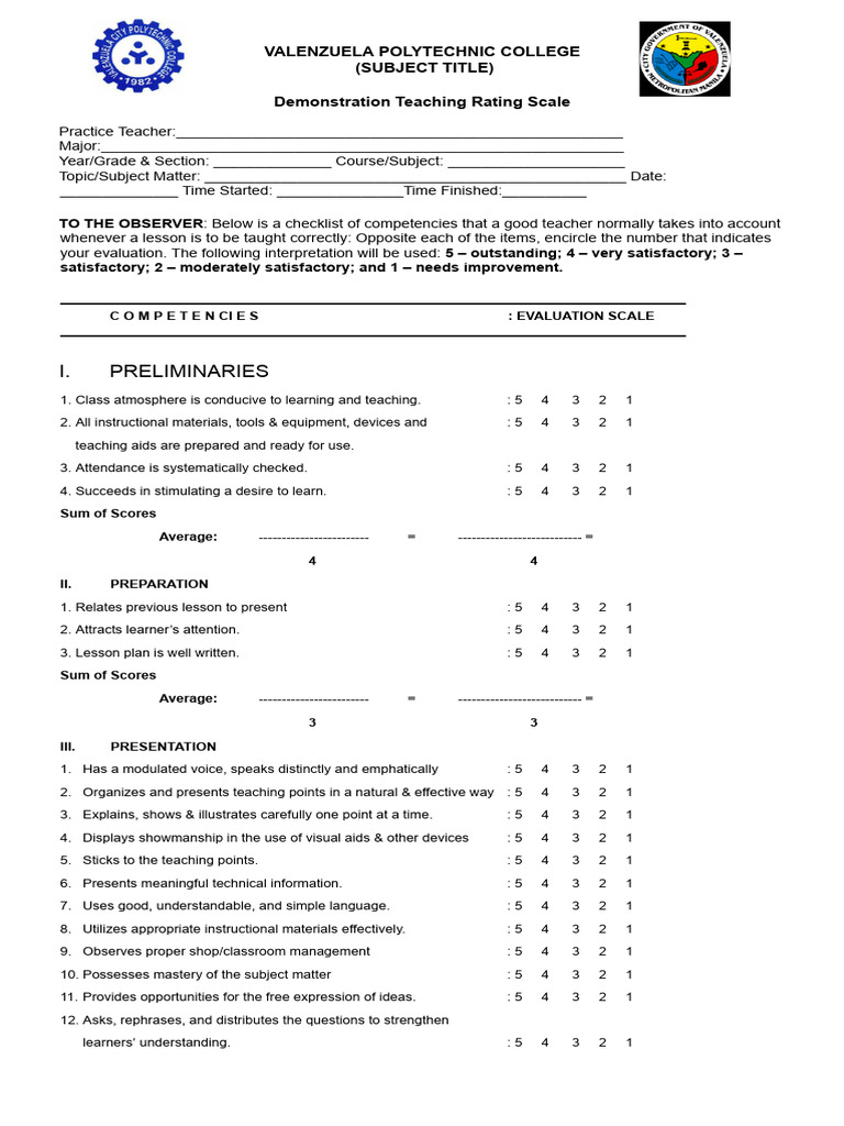 Demonstration-Rating-Scale-REVISED.docx | PDF | Educational Assessment | Teaching