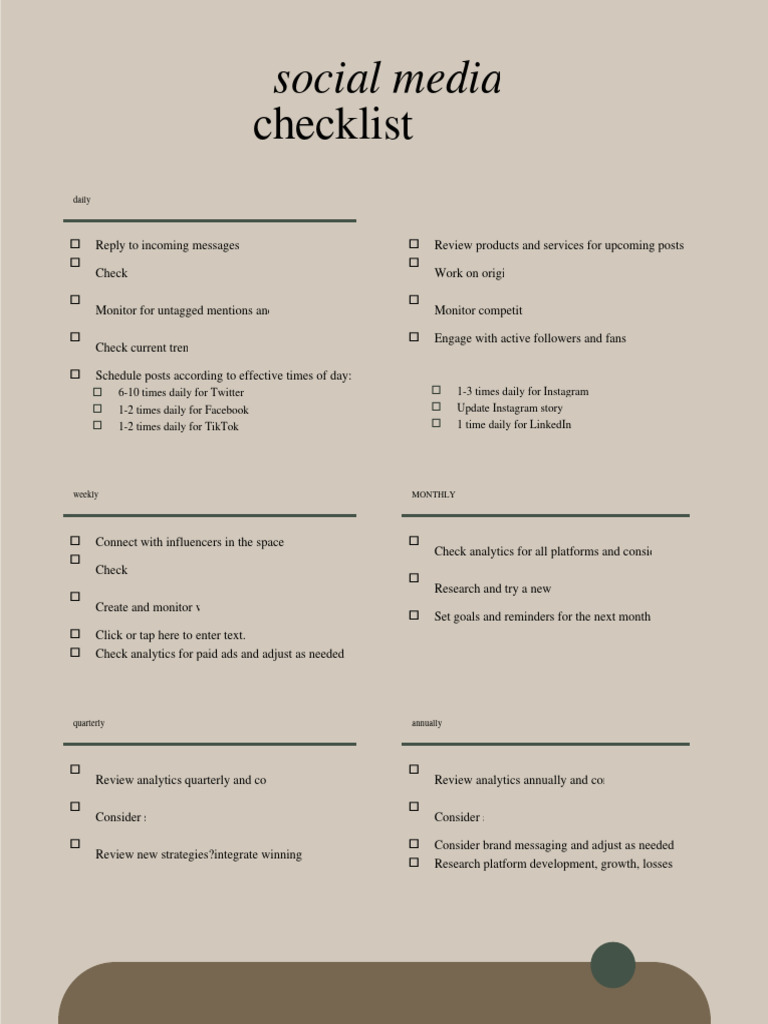 Social Media Checklist | PDF | Popular Culture & Media Studies | Social ...