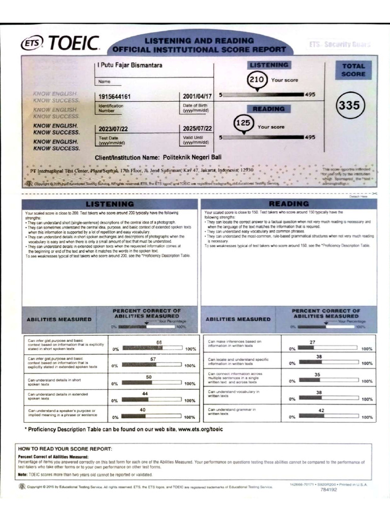 Sertifikat TOEIC | PDF