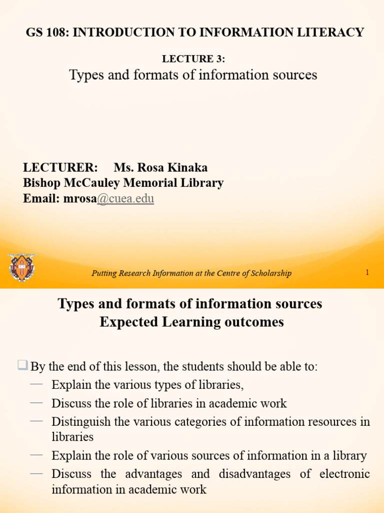 Information Literacy Lecture 3 | PDF | Libraries | School Library