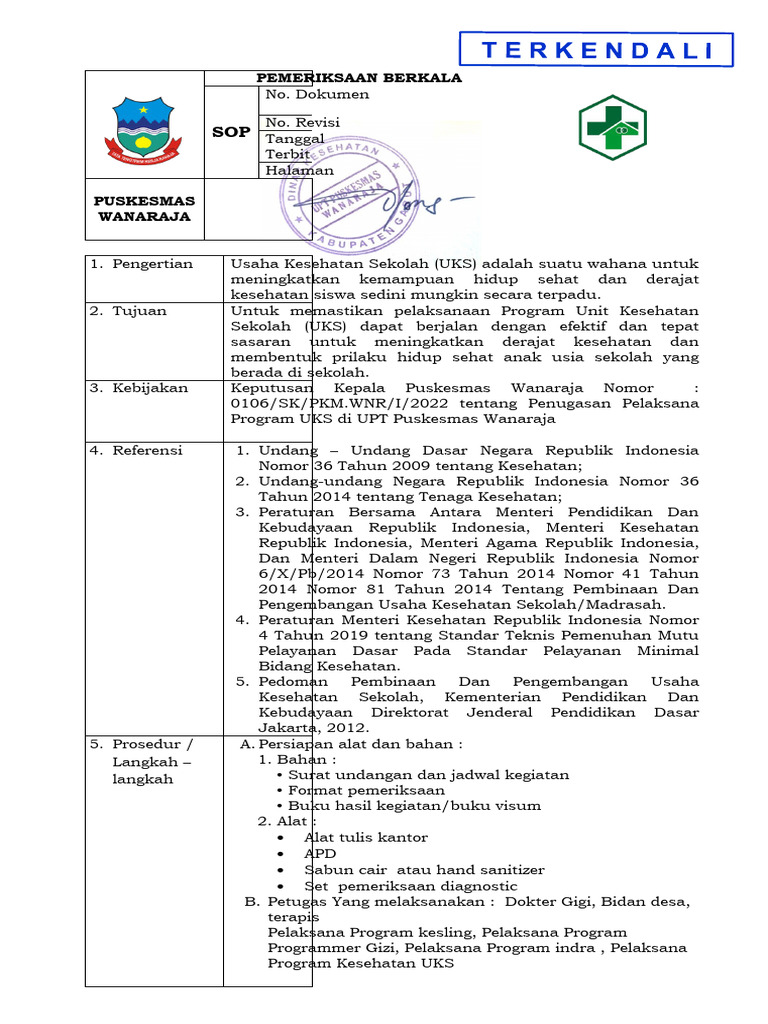 Sop Pemeriksaan Berkala Fix | PDF | Karier & Perkembangan | Kesehatan ...