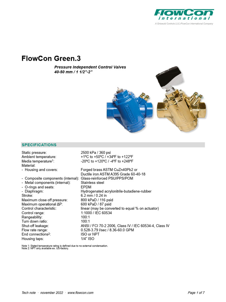PICV DN40-DN50 FlowCon Green3 Tech Note | PDF | Direct Current | Power ...
