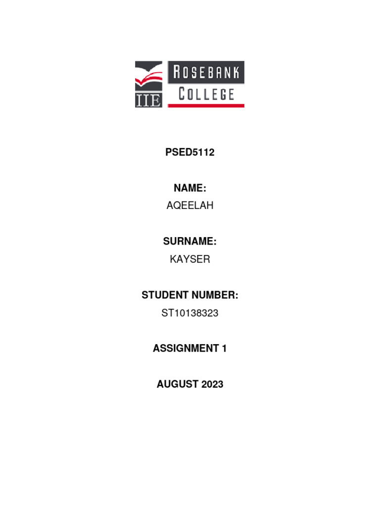 PSED5112 Assignment 1 | PDF | Self Efficacy | Attention Deficit Hyperactivity Disorder