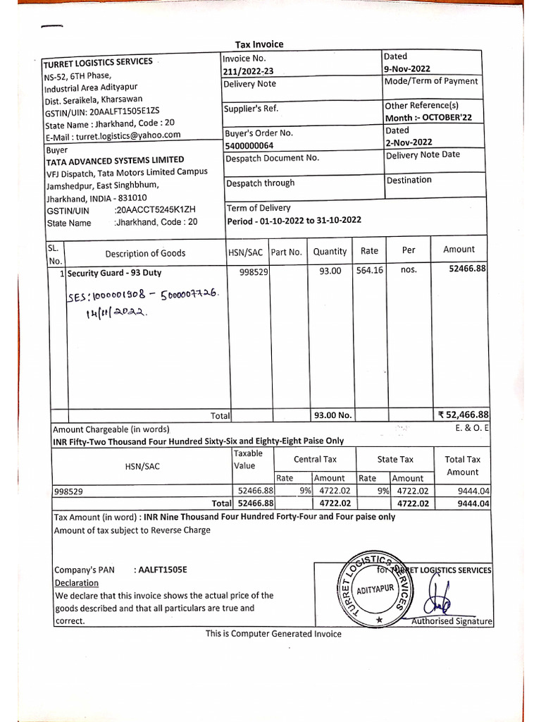 Turret Invoice Oct 2022 | PDF