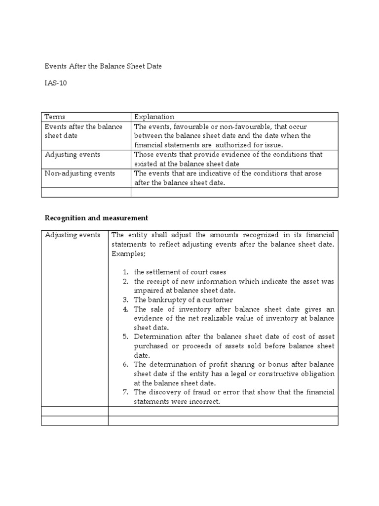 Ias 10 PDF Going Concern Balance Sheet
