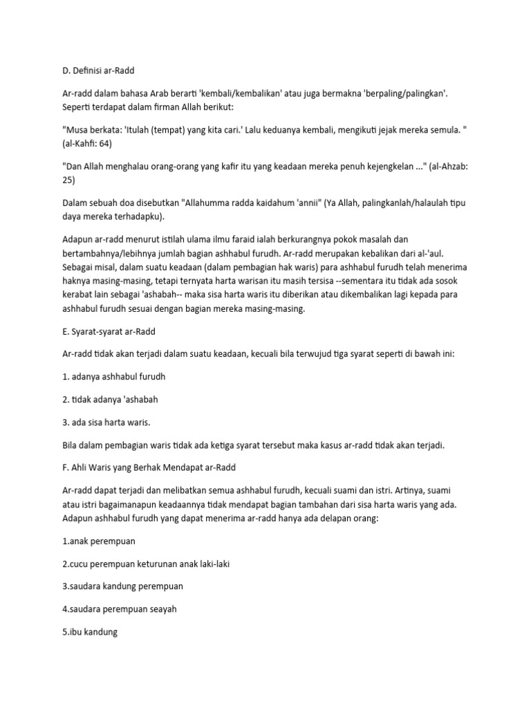 Definisi dan Syarat Ar-Radd dalam Waris | PDF | Agama & Spiritualitas