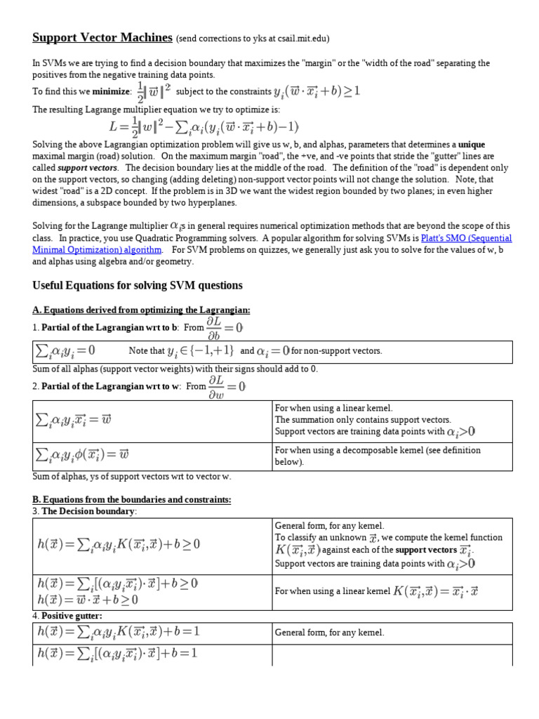 SVM Handout | PDF | Support Vector Machine | Applied Mathematics
