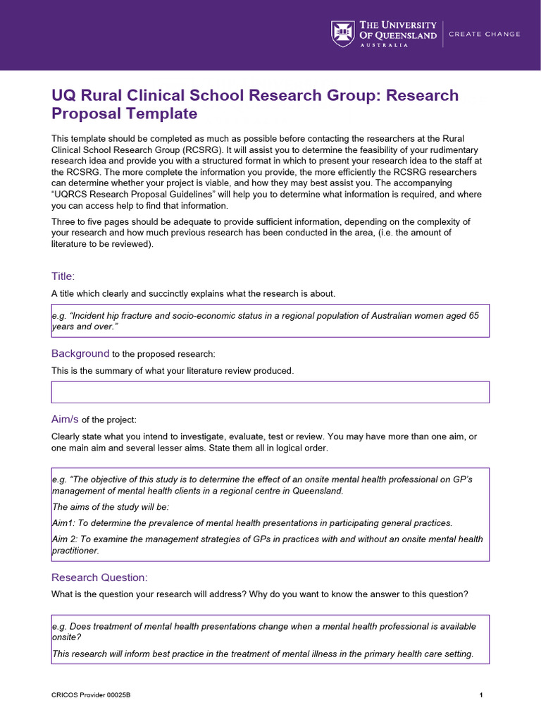 UQRCS Research Proposal Template | PDF | Medical Diagnosis | Cohort Study