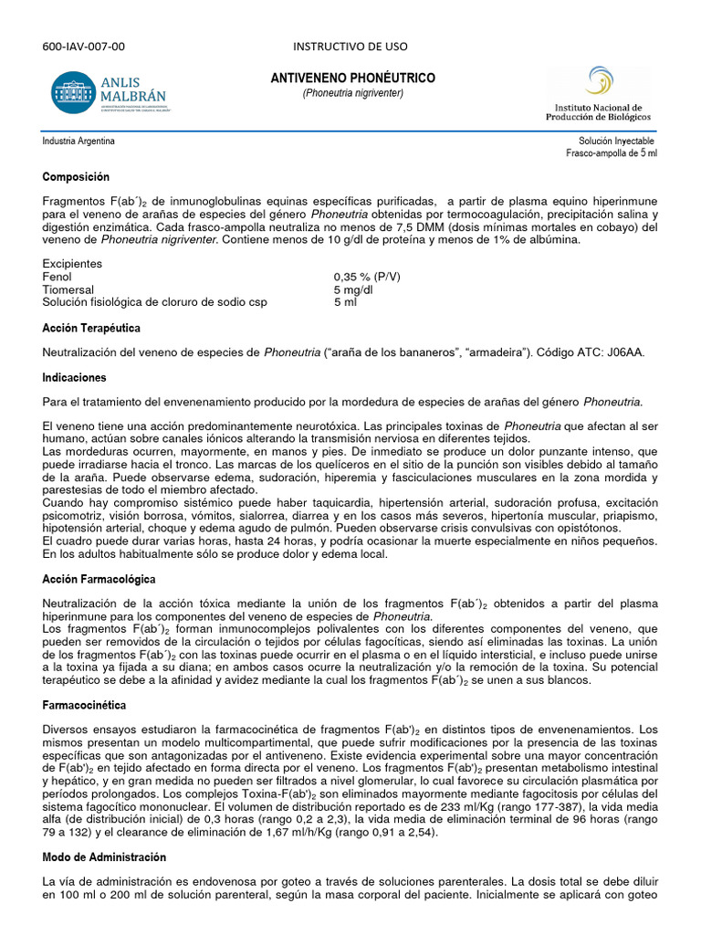 Antiveneno para mordedura de Phoneutria | PDF | Alergia | Anticuerpo