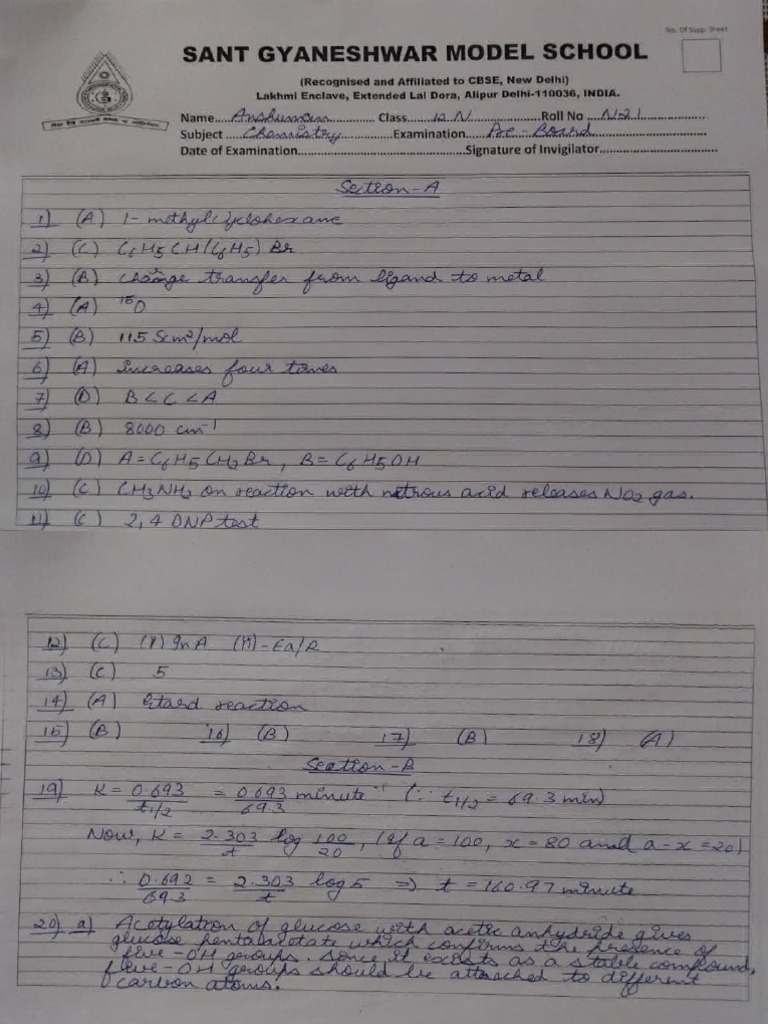 Chemistry Pre Board | PDF