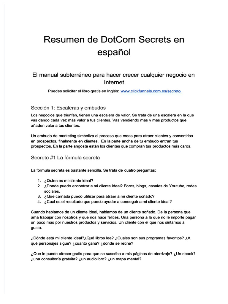 Resumen de DotCom Secrets en Español de Russell Brunson | PDF ... Resumen de DotCom Secrets en Español de Russell Brunson | PDF ...