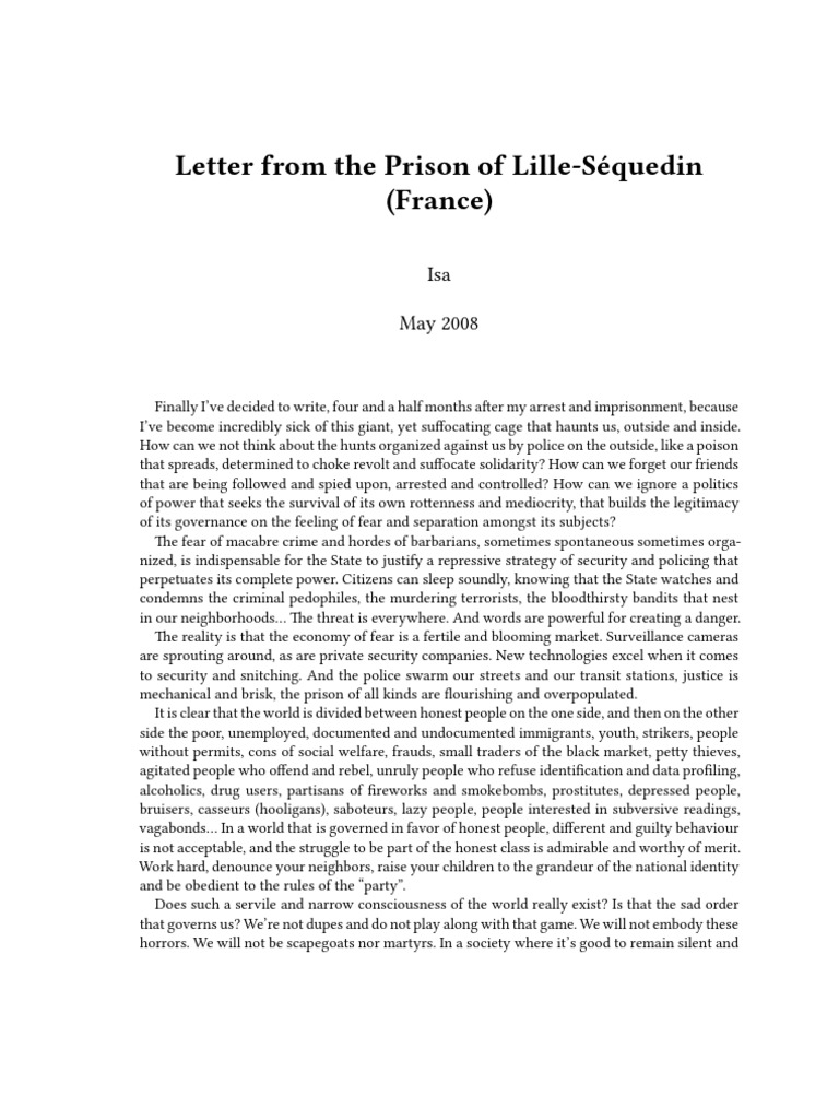 Isa Letter From The Prison of Lille Sequedin France | PDF | Prison