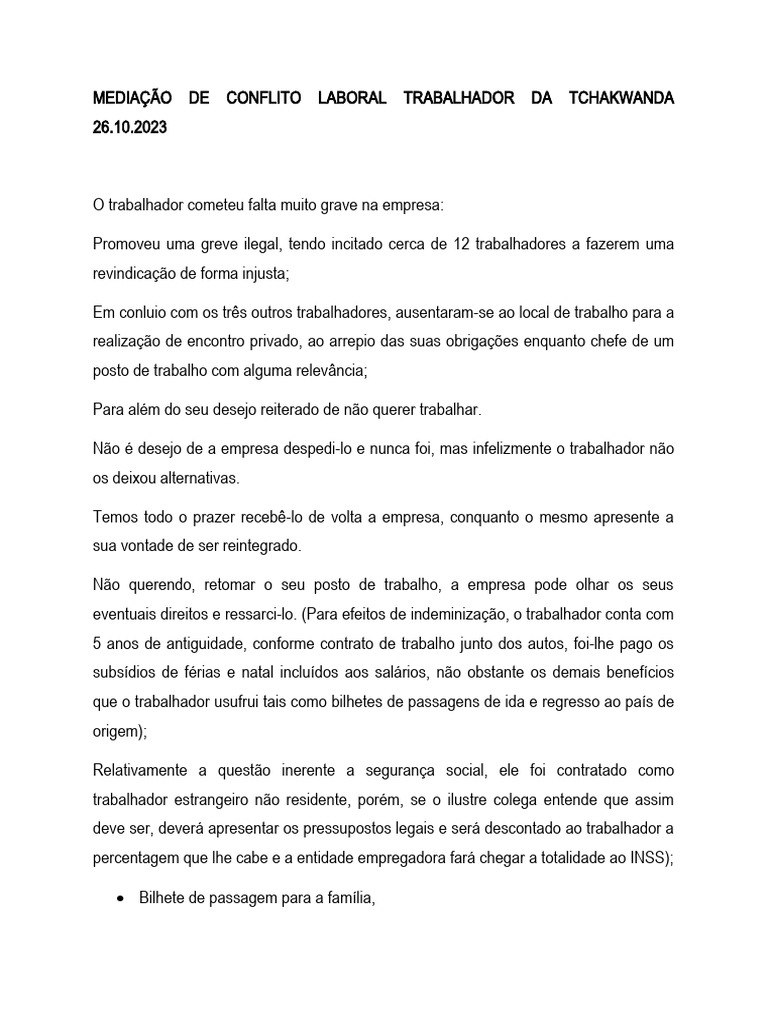 MEDIAÇÃO DE CONFLITO LABORAL TRABALHADOR DA 26.10.2023 | PDF