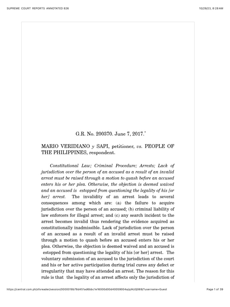 Right To Privacy - Veridiano V People | PDF | Search And Seizure ...