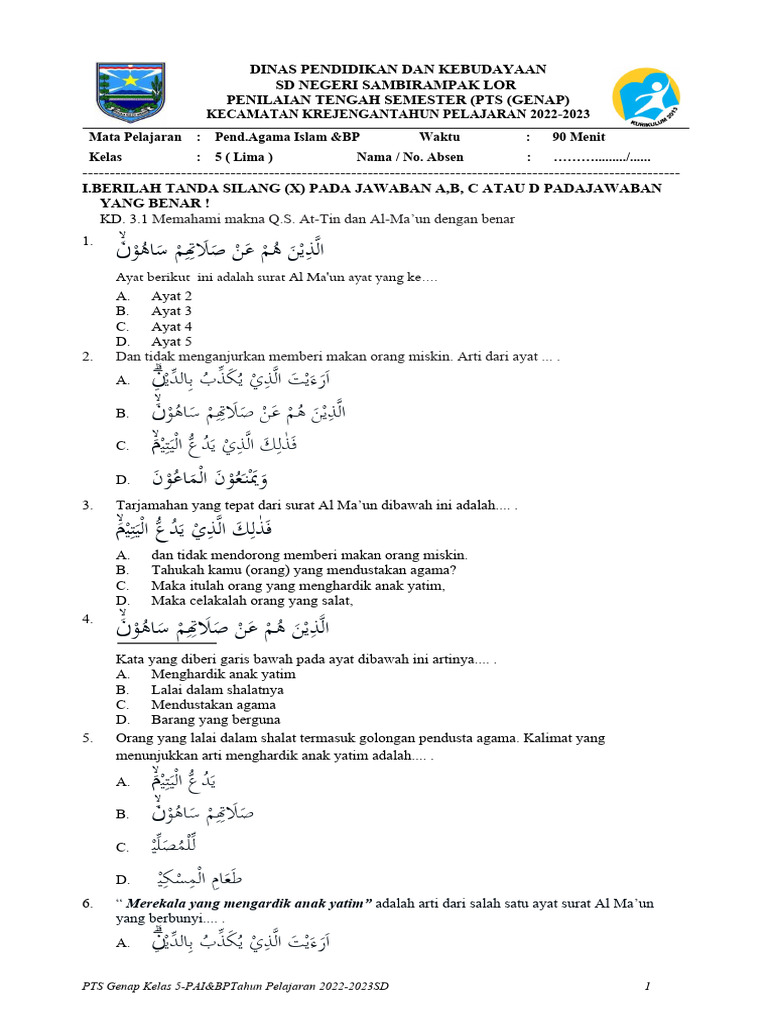PTS SMT 2 KLS 5 Tahun Pelajaran 2022-2023 | PDF | Olahraga & Rekreasi | Kajian Bahasa Asing