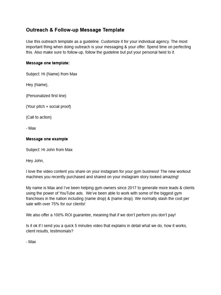 Outreach & Follow-Up Message Template | PDF