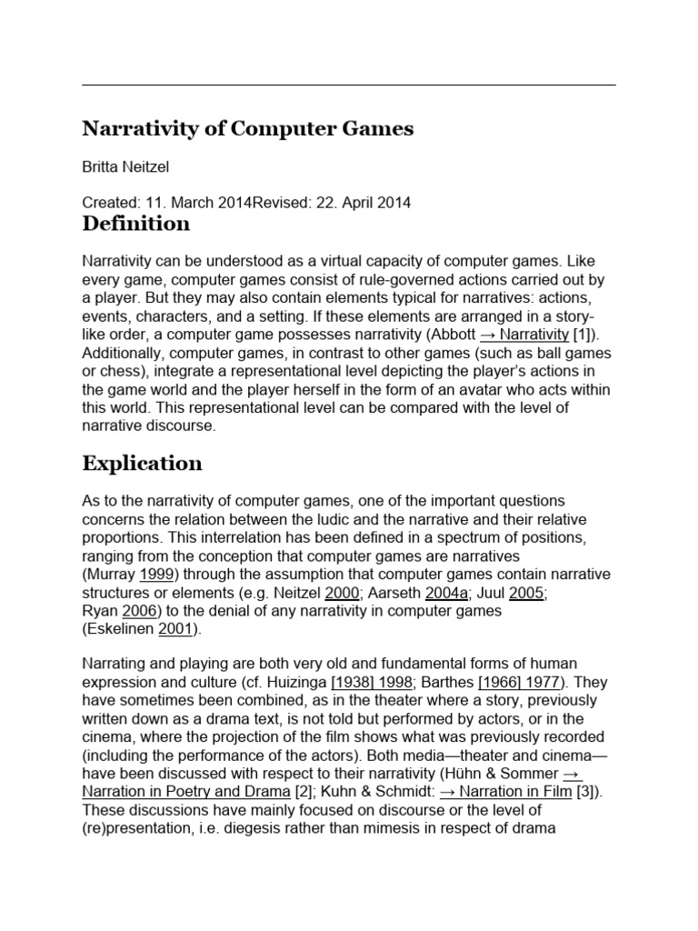 Narrativity of Computer Games | PDF | Narrative | Video Games
