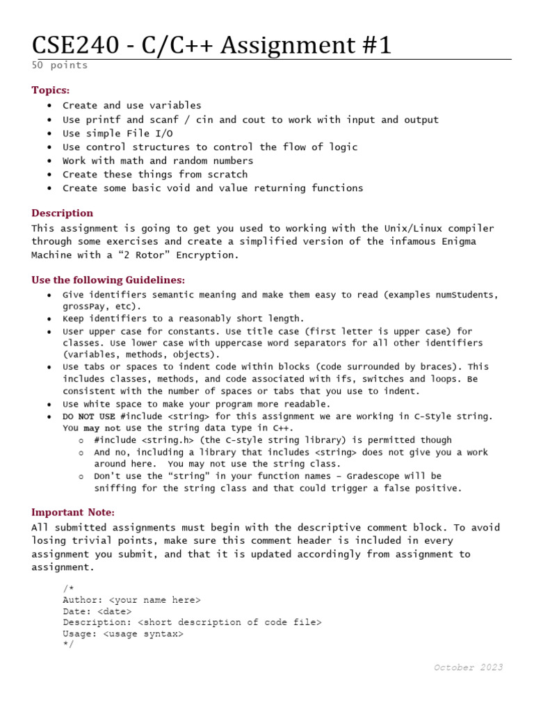 CSE240 C CPP1 Assn3 | PDF | Computer Program | Programming