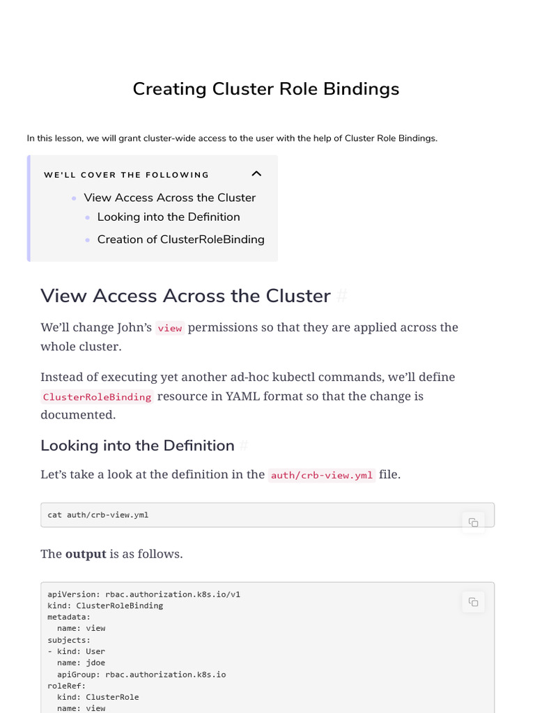114 Creating Cluster Role Bindings | PDF | Information Science | Data Management