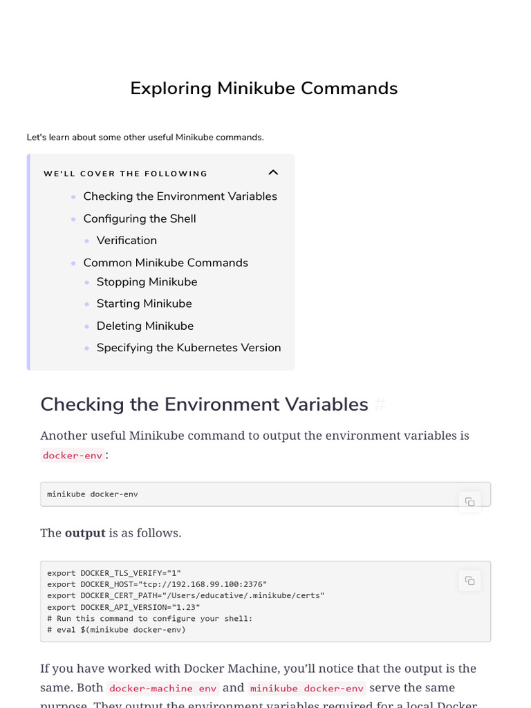 10 Exploring Minikube Commands Pdf Shell Computing Virtual Machine 