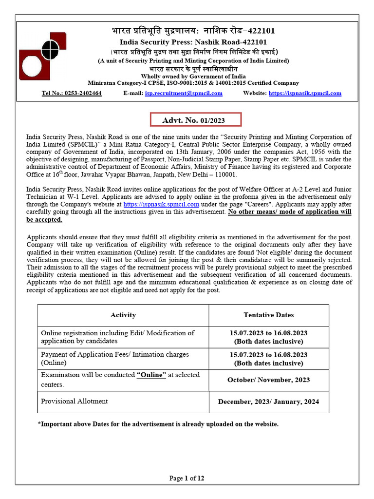 Currency Note Press Nasik | PDF | Identity Document | Payments