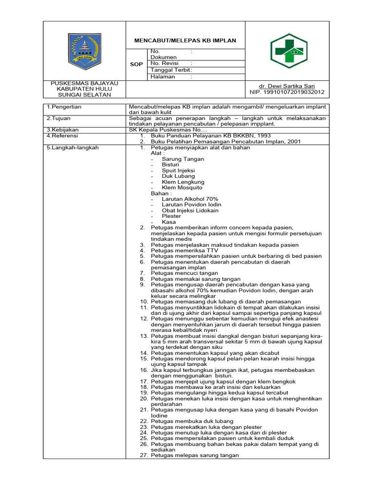 SOP KB - Implant PelepasanACCok | PDF
