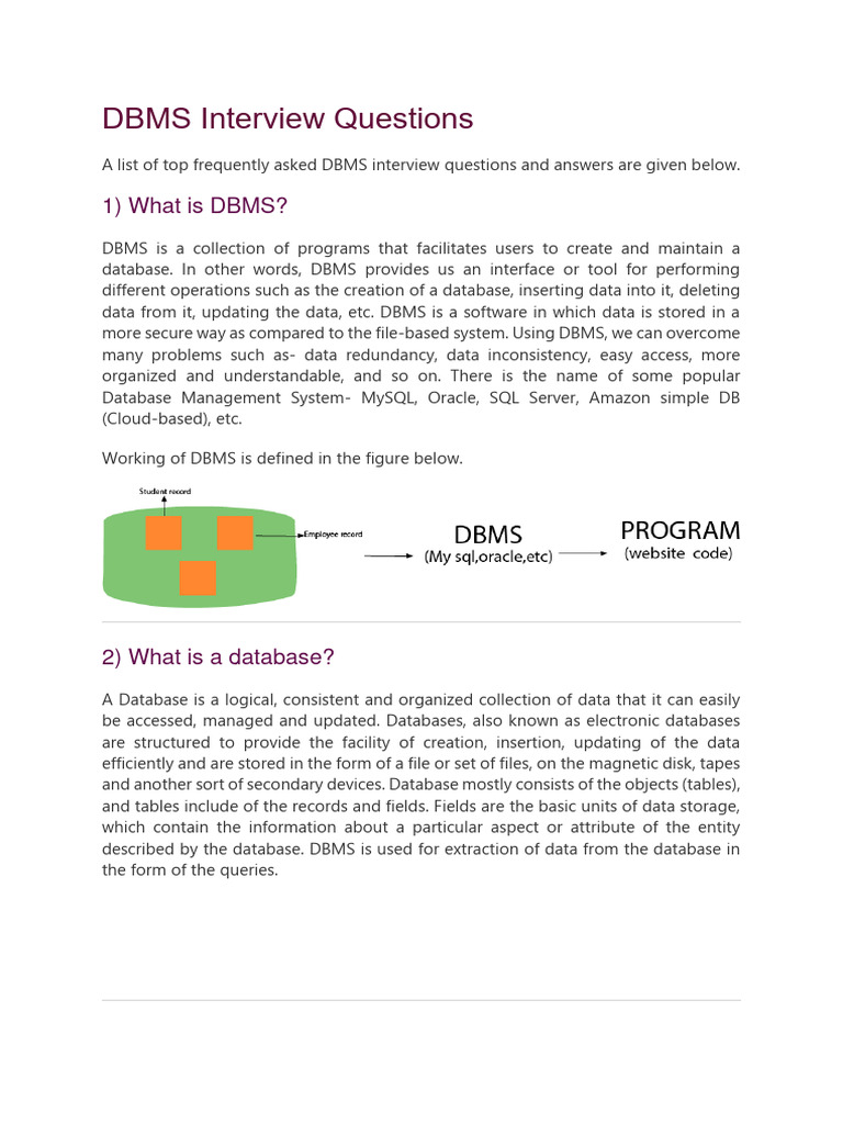 DBMS Interview Prep Guide | PDF | Relational Database | Databases