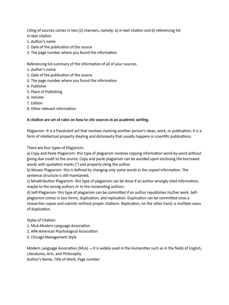 Citing of Sources Comes in Two | PDF | Plagiarism | Citation