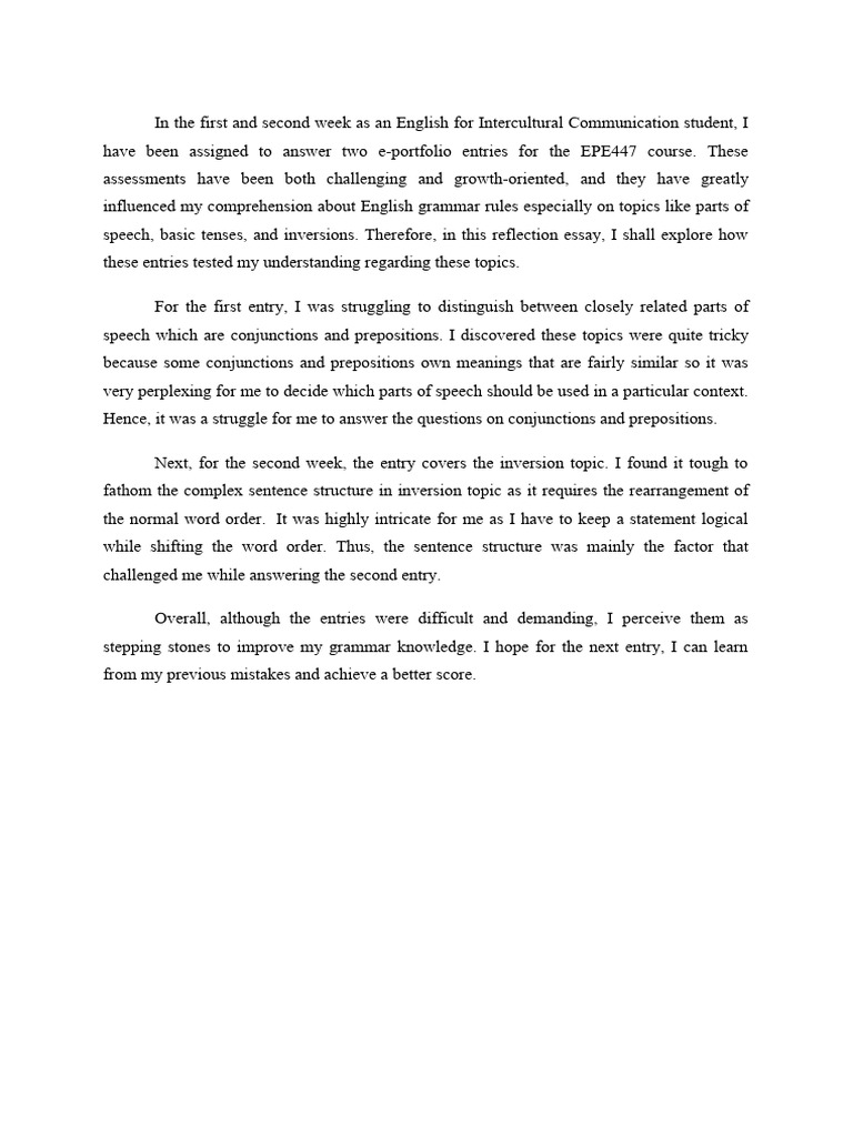 Reflection Essay For Grammar | PDF | Language Arts & Discipline | Wellness