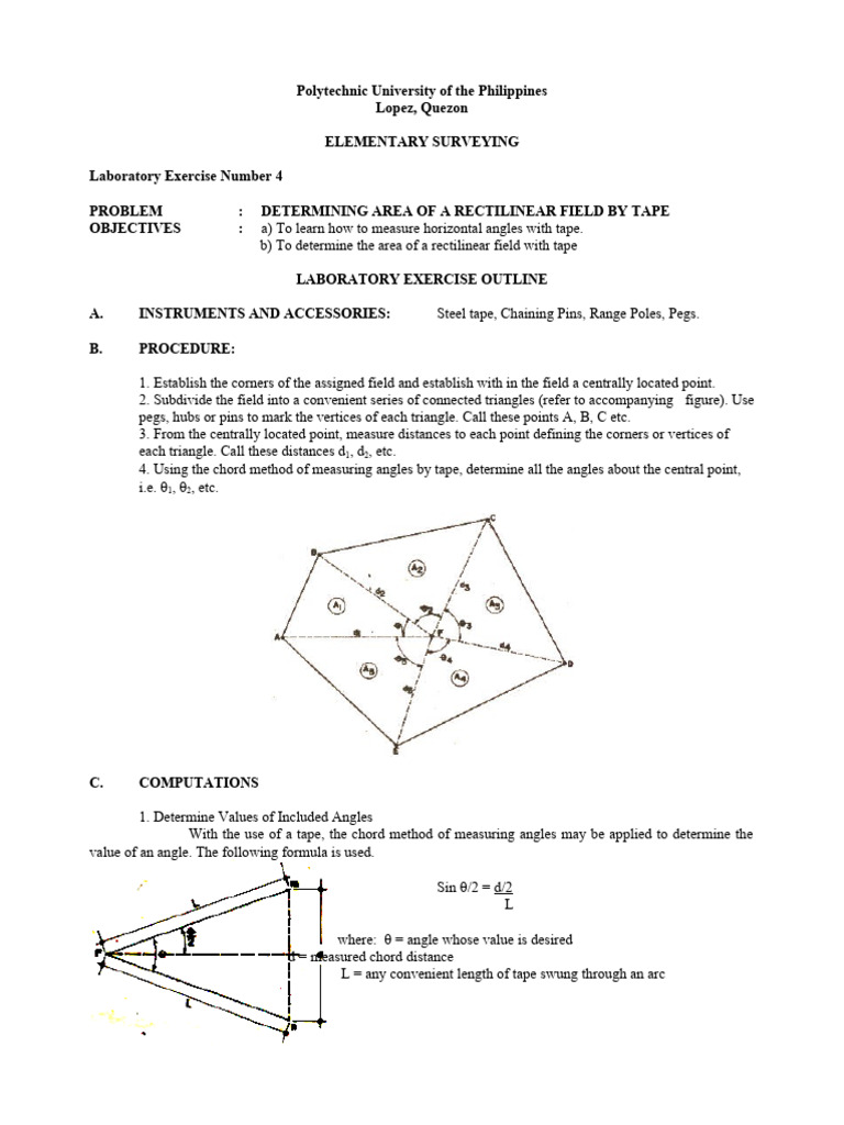 Lab 4 Area of Rectilinear Field | PDF | Triangle | Area