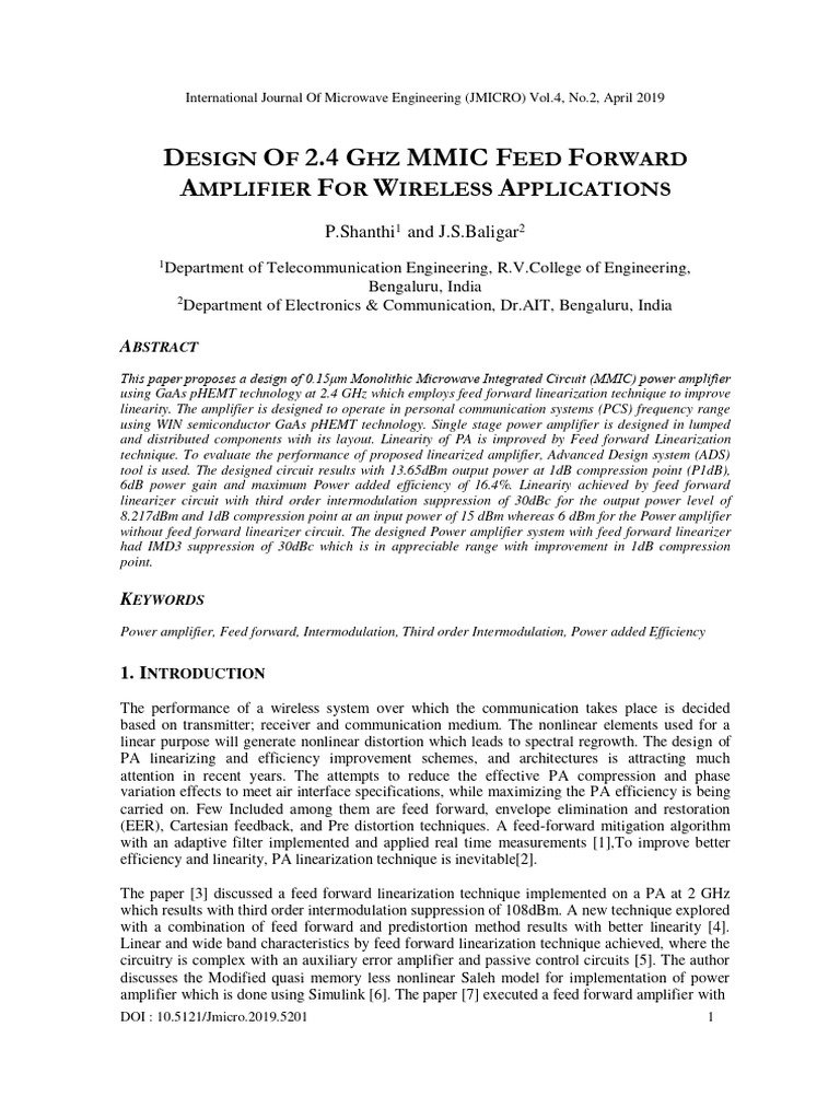 Design of 2 4 GHZ Mmic Feed Forward Ampl | PDF | Amplifier | Distortion