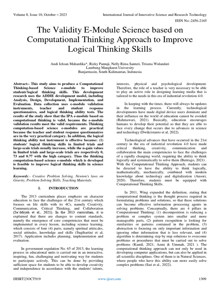 The Validity E Module Science Based On Computational Thinking Approach To Improve Logical 6710