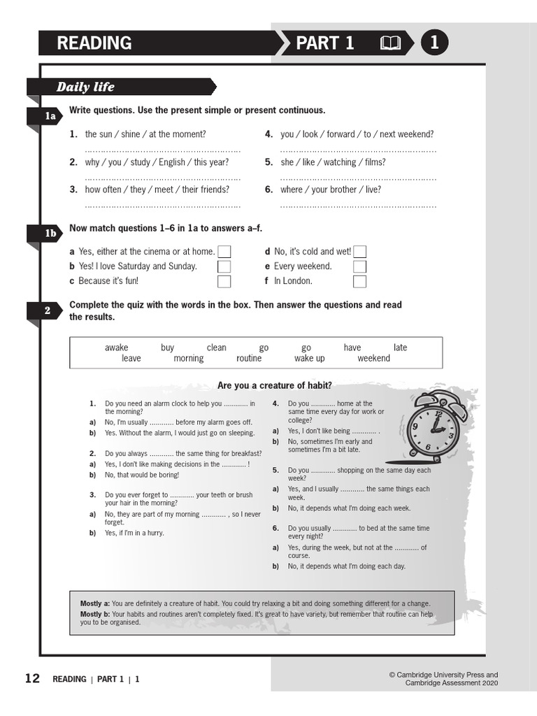 b1 Booster PART 1 READING | PDF