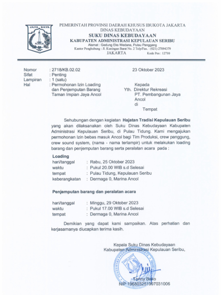 (Ancol) Surat Izin Loading Barang | PDF