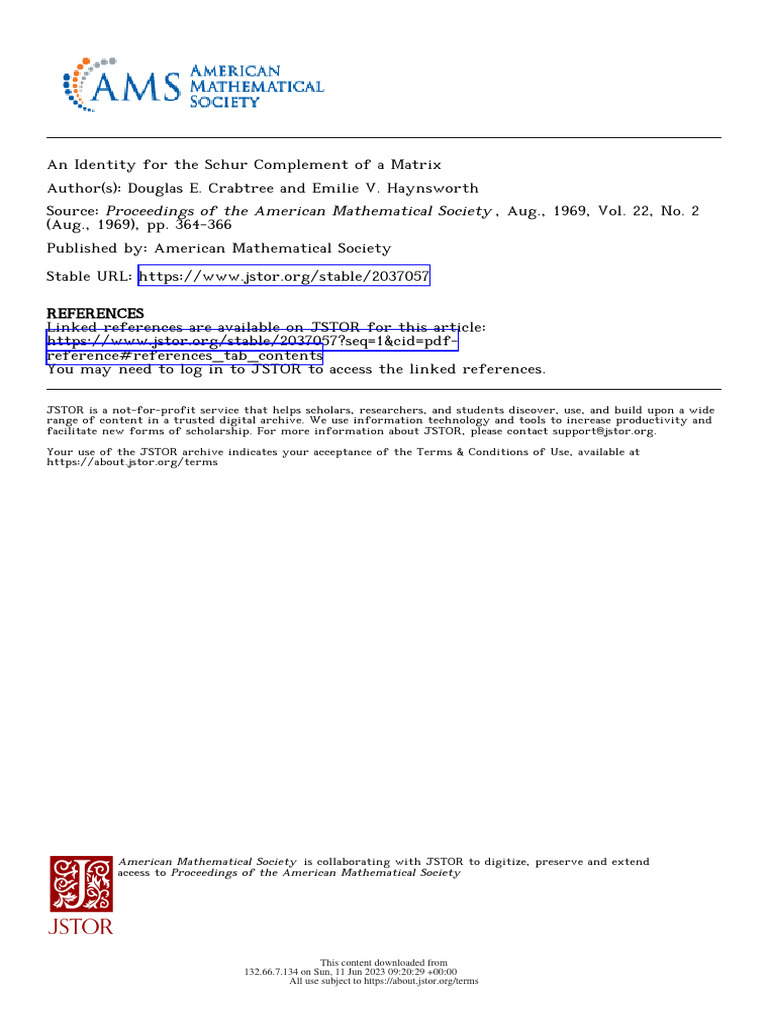 Matrix Schur Complement Identity | PDF | Matrix (Mathematics) | Mathematical Relations