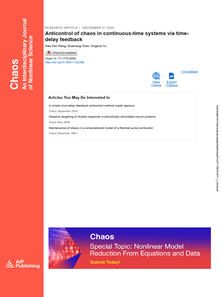 Anticontrol of Chaos in Continuous-Time Systems Via Time-Delay Feedback ...