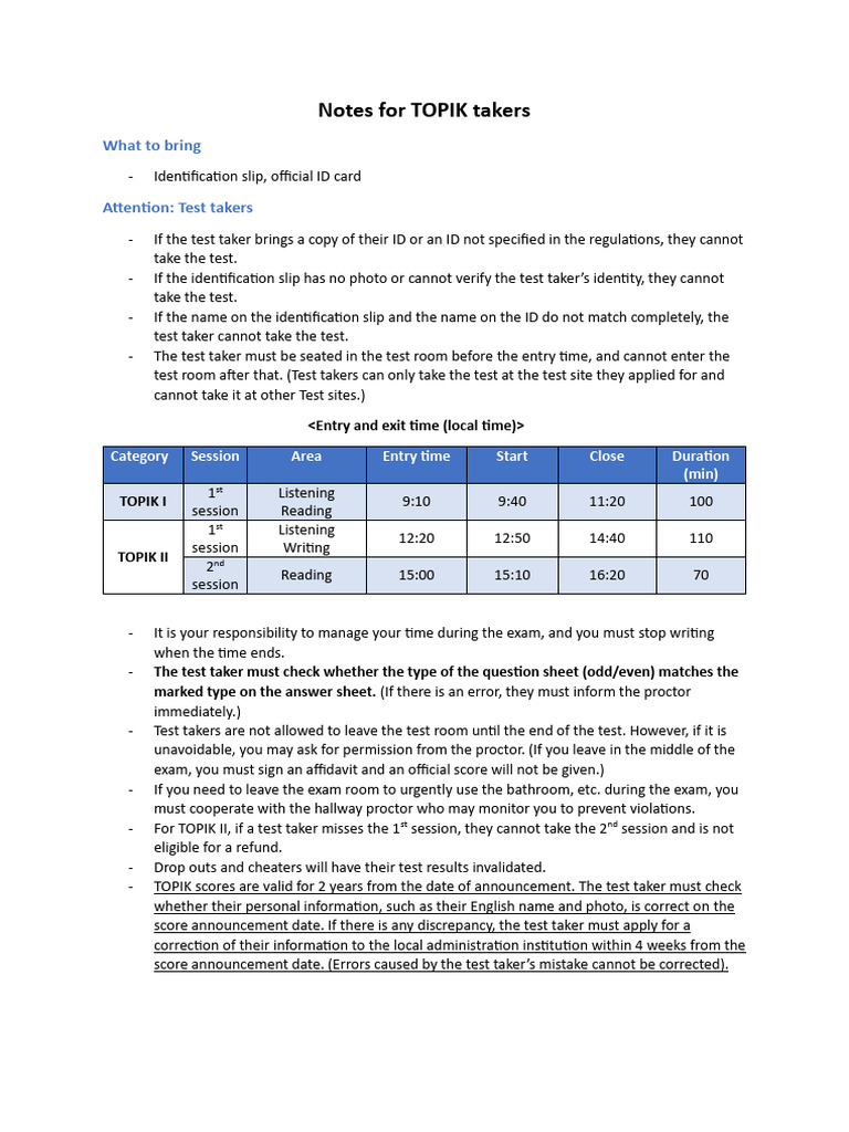Notes For TOPIK Test Takers | PDF | Identity Document