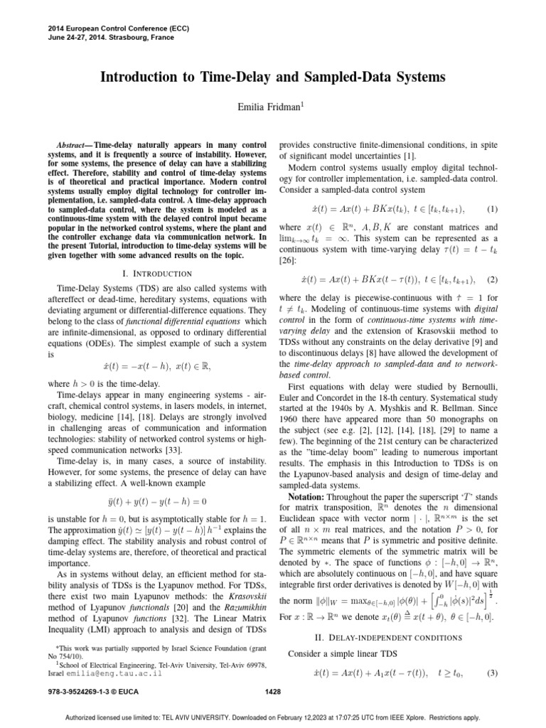 Introduction To Time Delay And Sampled Data Systems Pdf Norm Mathematics Matrix