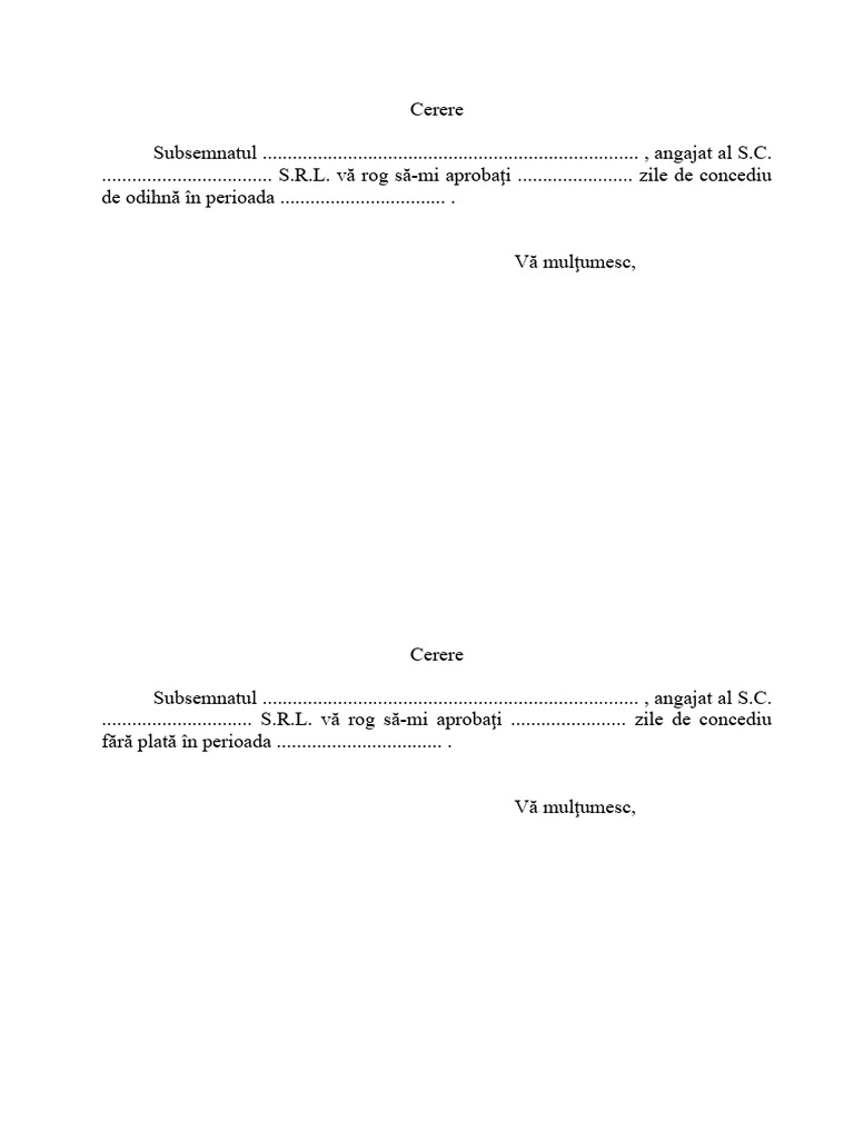 Cerere Concediu de Odihna Si Concediu Fara Plata | PDF