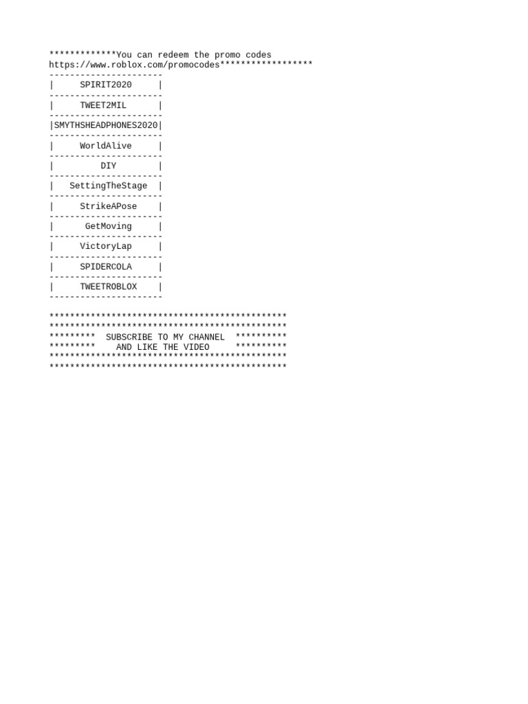 Roblox Promo Codes | PDF