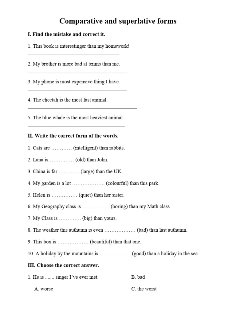 Comparative and Superlative Exercises | PDF