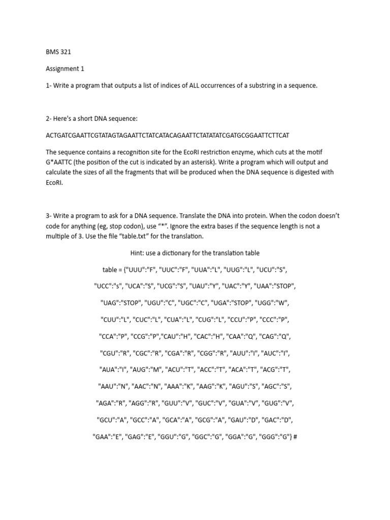 Assignment 1 | PDF | Genetic Code | String (Computer Science)