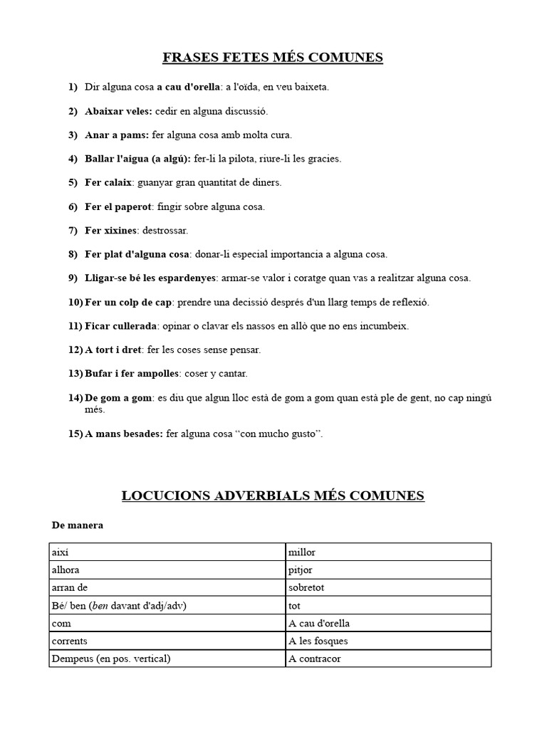 Locucions I Frases Fetes Mes Comunes | PDF
