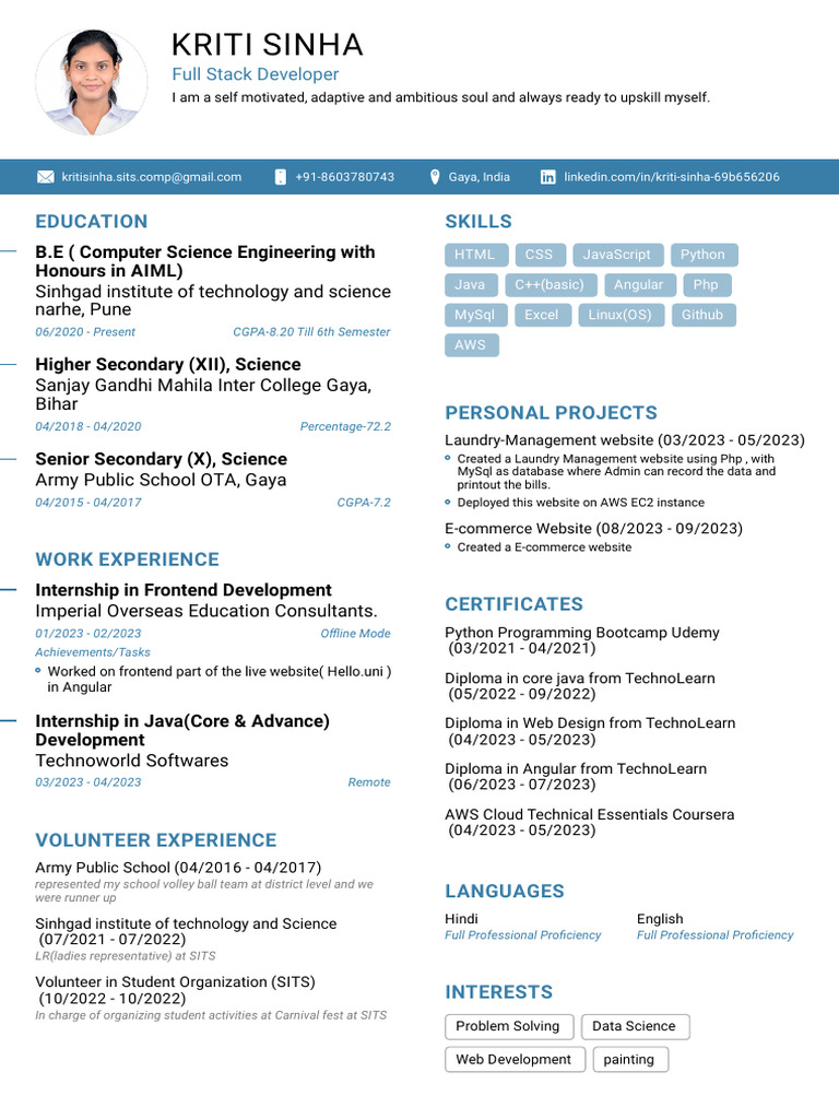 KRITI's Resume | PDF | My Sql | Computing