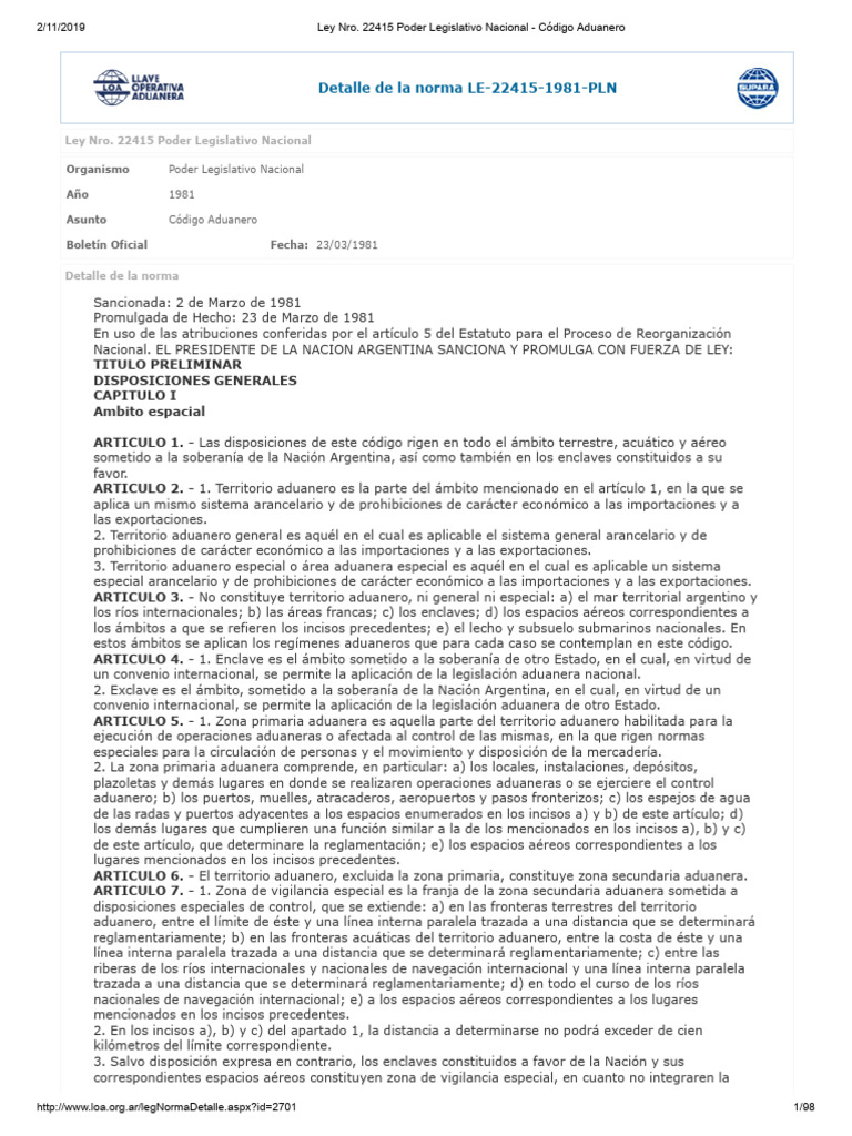 Ley 22415 | PDF | aduana | Apelación Ley 22415 | PDF | aduana | Apelación