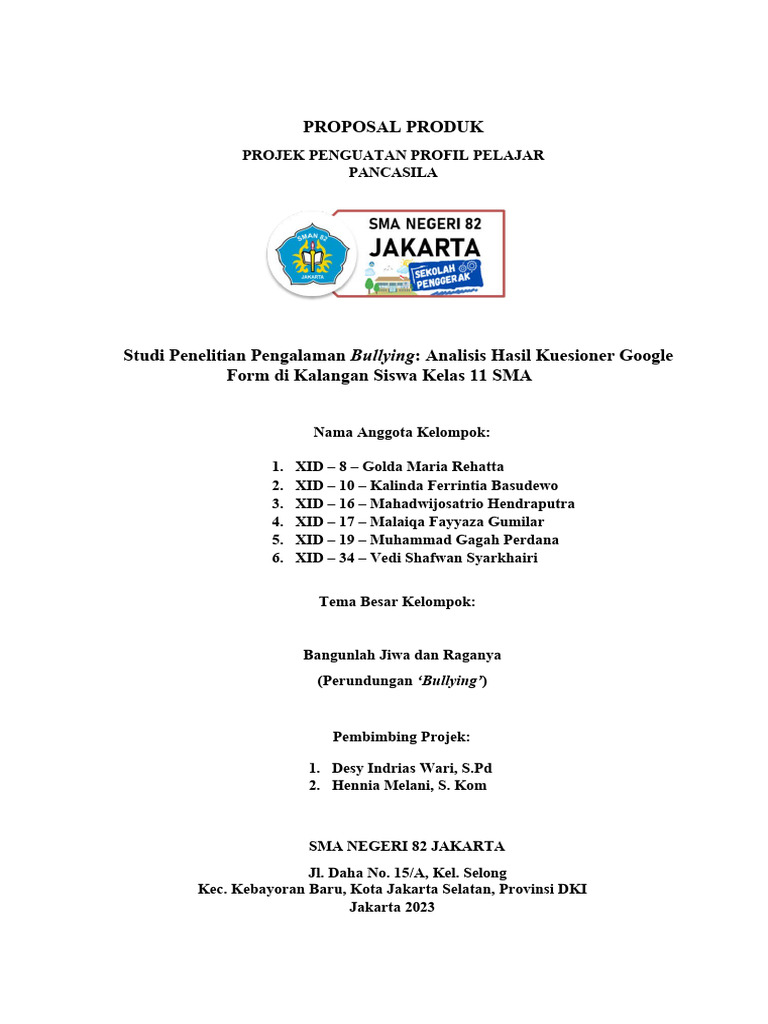 Proposal - Bully Busters - Projek P5 Bangunlah Jiwa Raga - BAB I - BAB 3 - FIX | PDF