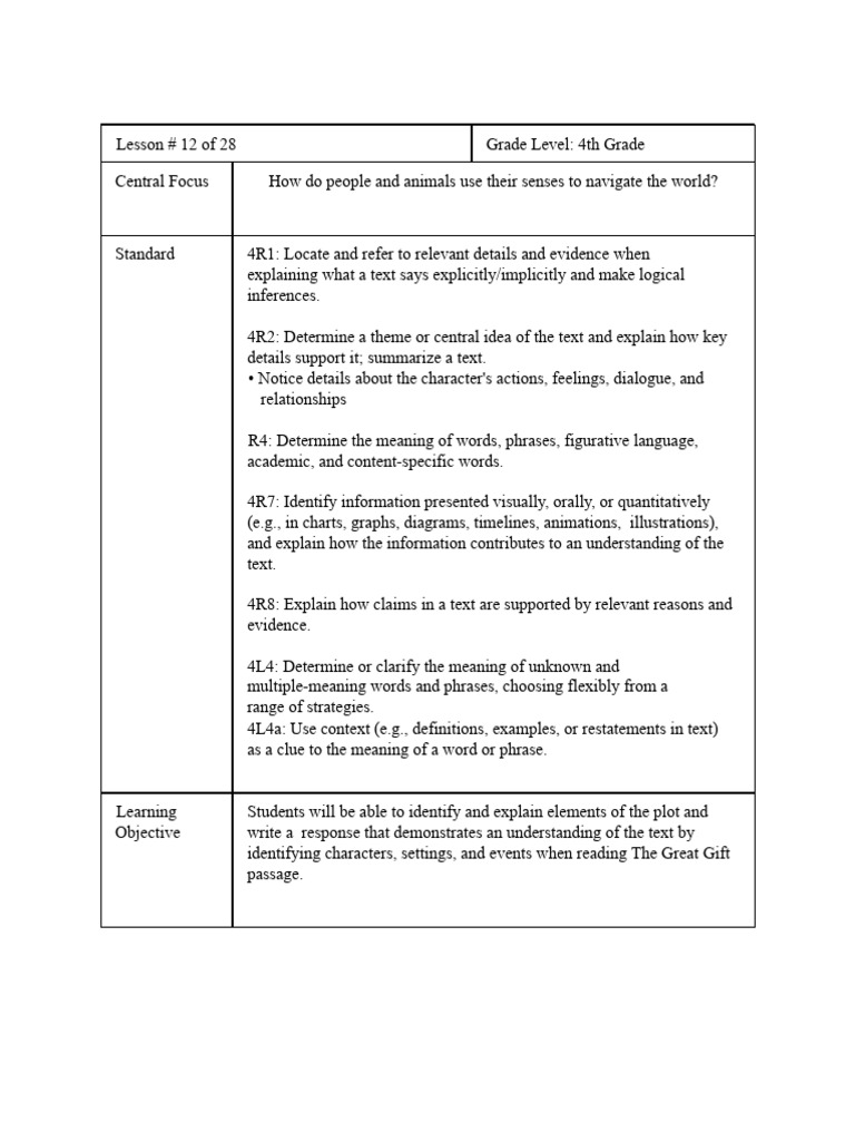 4th Grade Lesson Plan Story Elements | Download Free PDF | Cognition ...