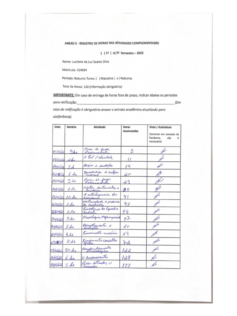 Anexo e - Registro de Horas Das Atividades Complementares | PDF