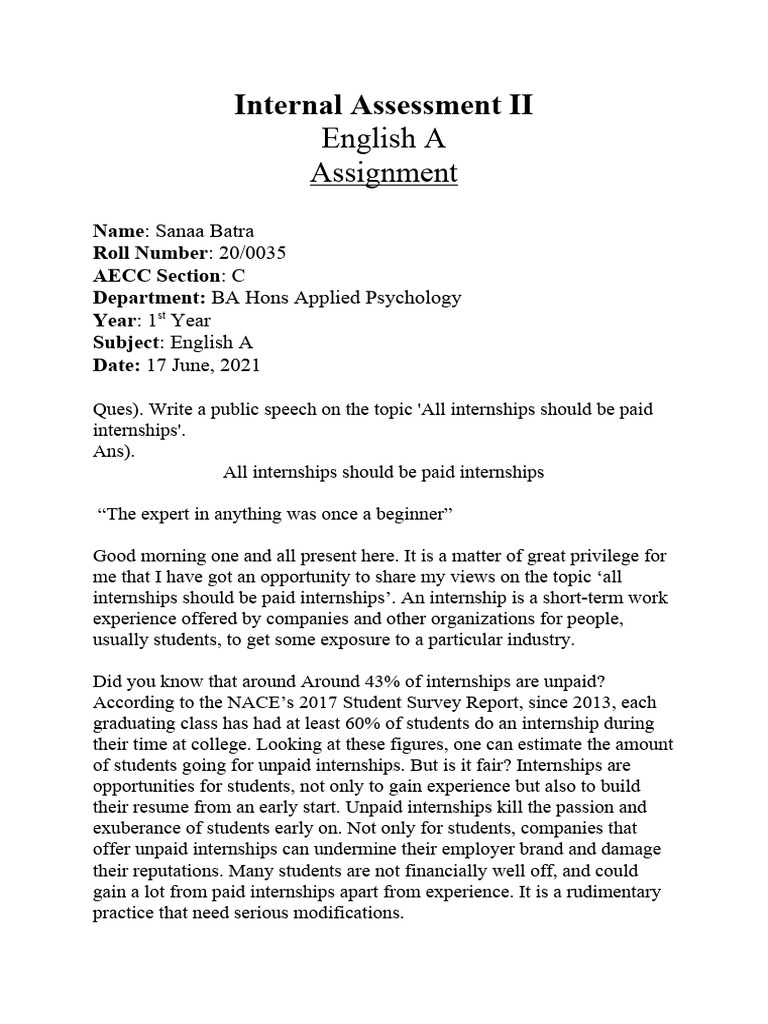 Speech Writing | PDF | Internship | Job Hunting