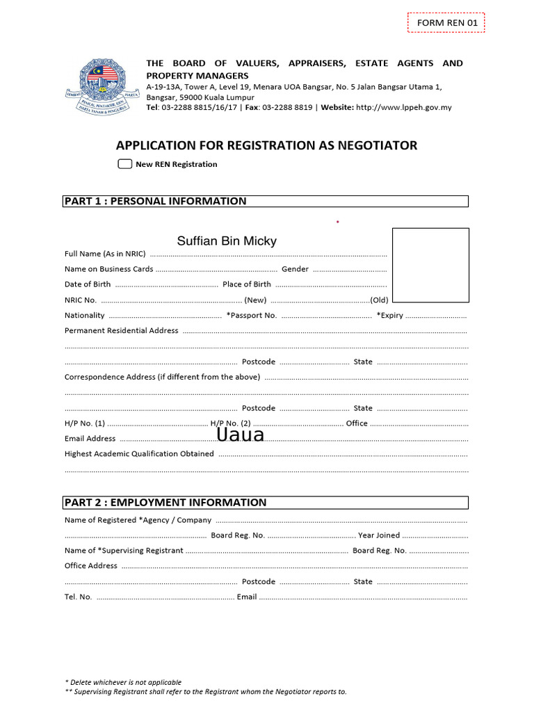 Form REN 01 New REN Registration | PDF | Justice | Crime & Violence